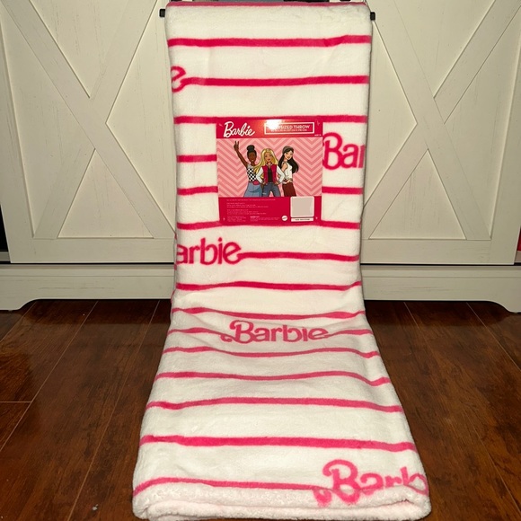 Barbie | Bedding | Barbie Pink Striped Plush Throw | Poshmark